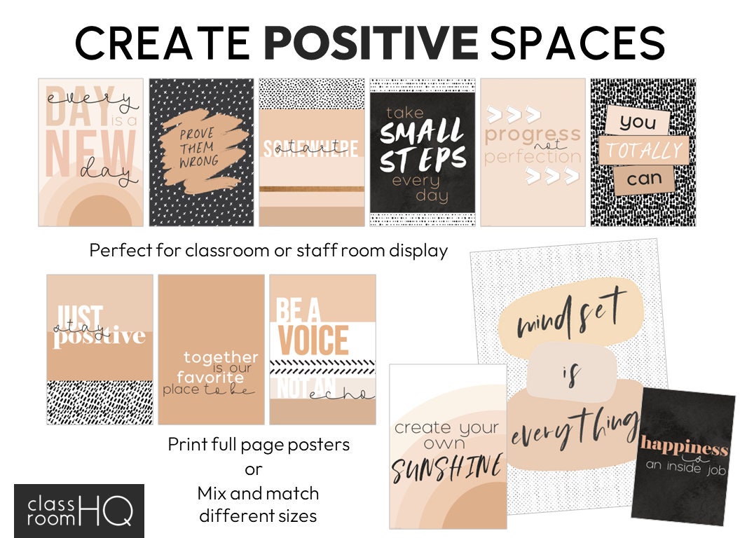 Neutral Classroom Decor Class Inspirational Growth Mindset Wall Posters ...