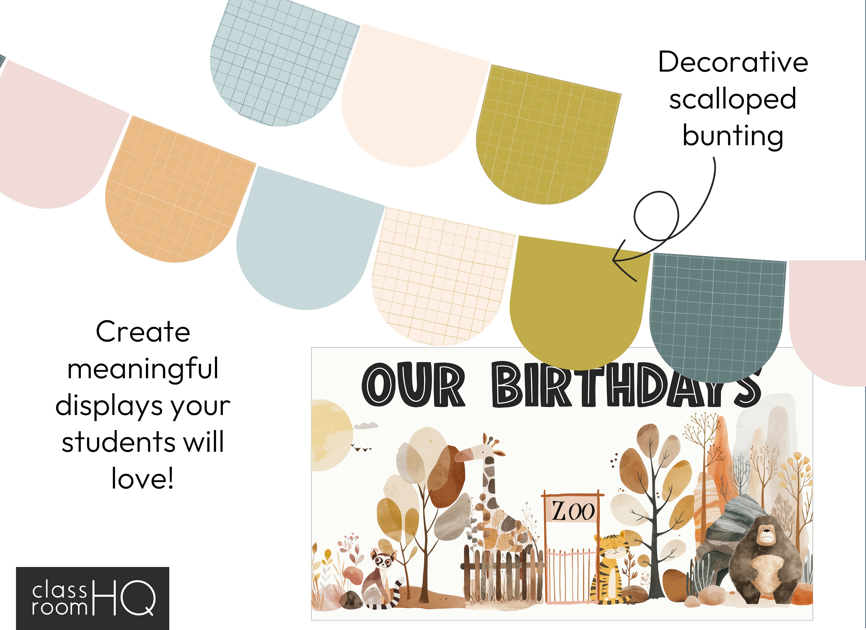 Wild Animal Zoo Theme Editable Class Birthday Bulletin Board Display ...