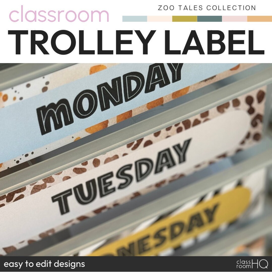 Wild Animal Zoo Theme Classroom Decor Editable Teacher Trolley Label ...