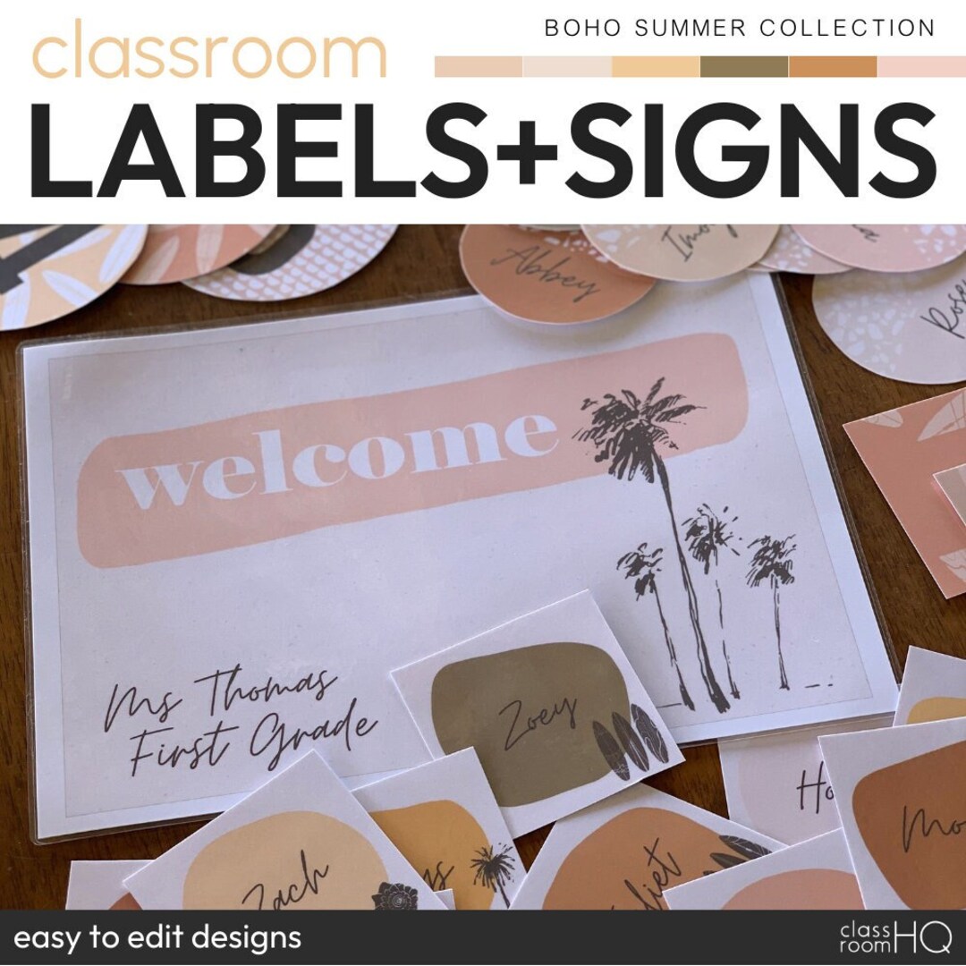 Modern Neutral Boho Theme Classroom Decor Editable Class Labels and ...