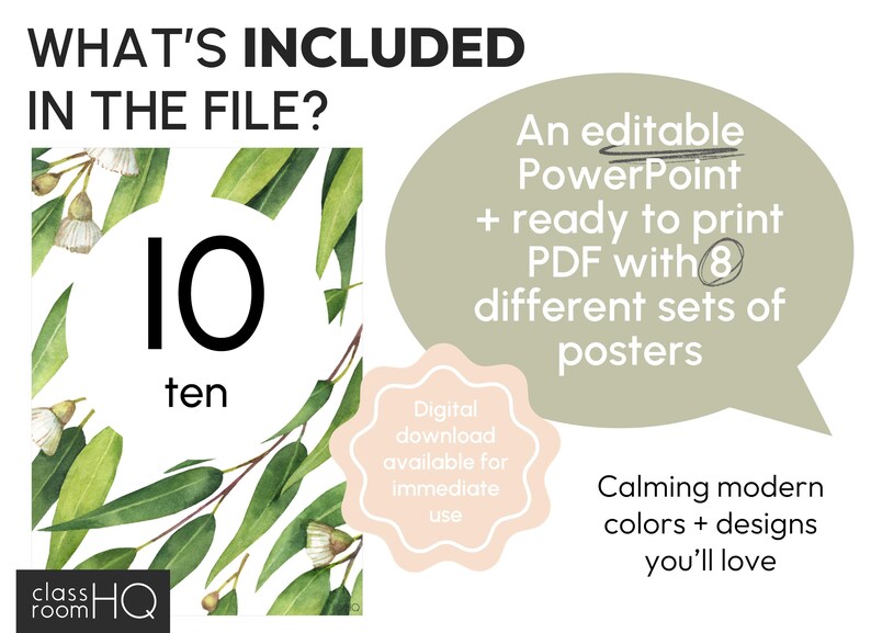Editable Number Posters K–2 | Modern Australian Eucalyptus GUM LEAF ...