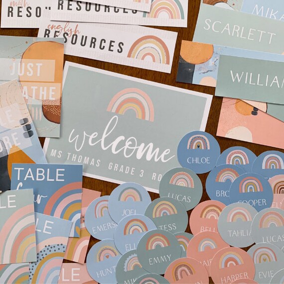 Modern BOHO RAINBOW Classroom Labels Signs Pack | Etsy UK