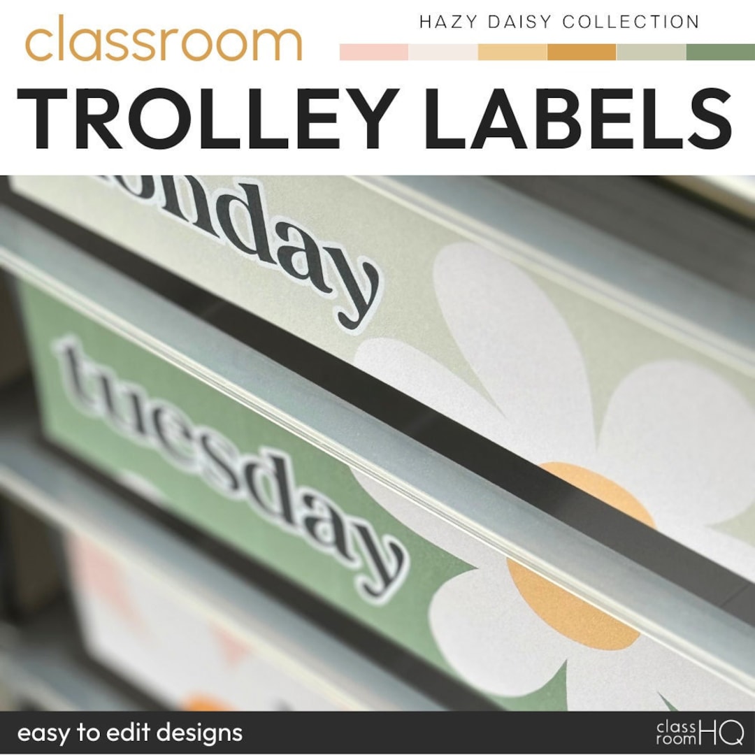 Vintage Retro Daisy Calm Classroom Theme Editable Teacher Trolley 10 ...