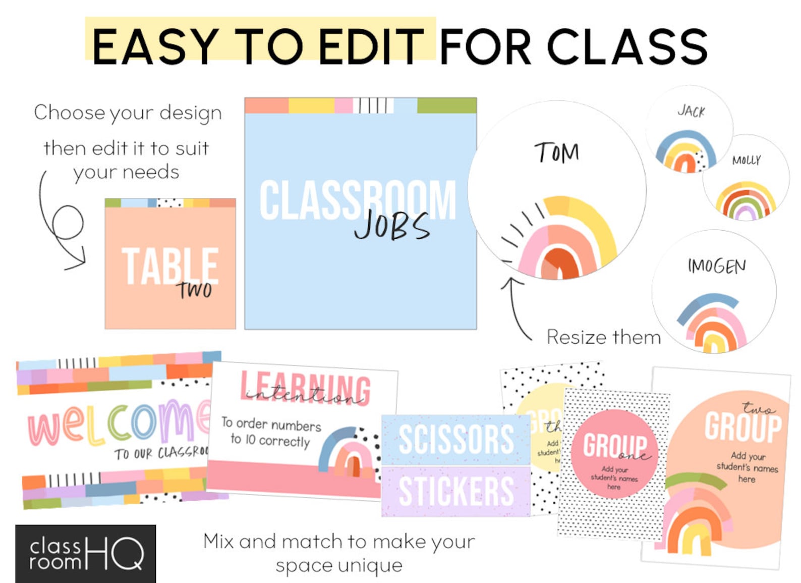 Editable Class Supply Labels, Signs and Posters Pack | OVER THE RAINBOW ...