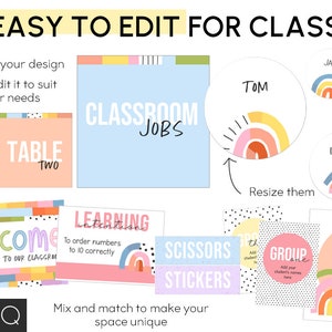 Pastel Modern Rainbow Classroom Decor Editable Class Labels and Signs ...