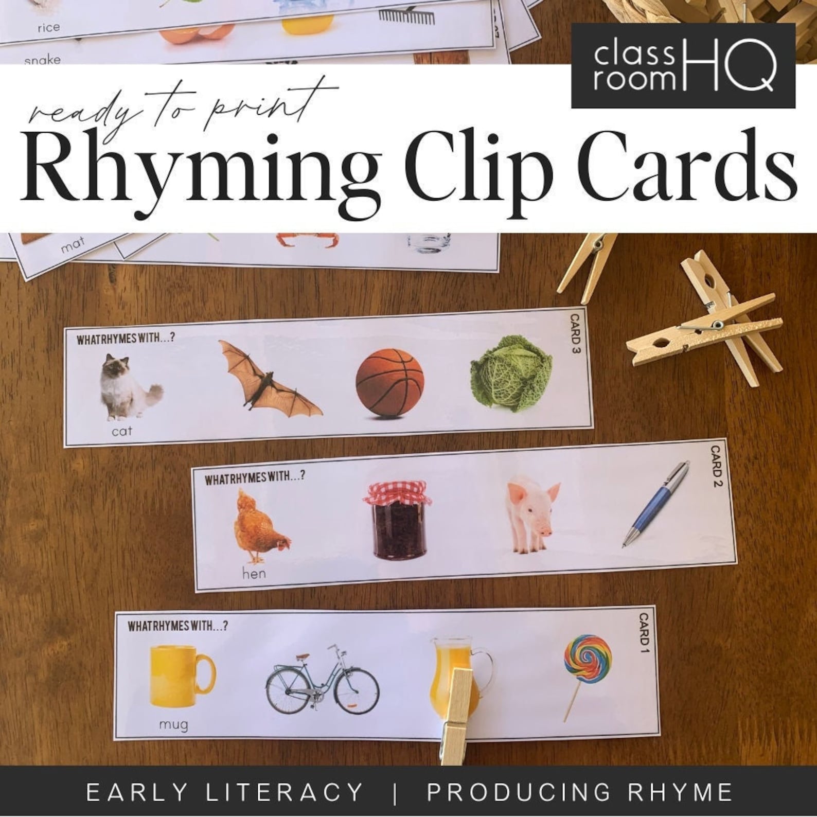 Rhyming Word Clip Cards Building Phonological Awareness - Etsy