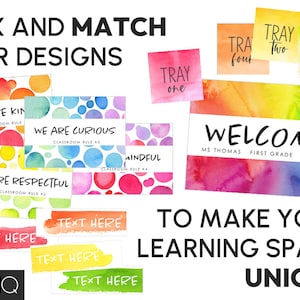 Watercolor Rainbow Theme Classroom Decor Class Labels + Signs Pack ...