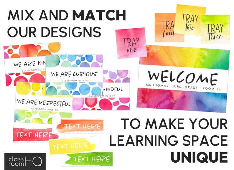 Watercolor Rainbow Theme Classroom Decor Class Labels + Signs Pack ...