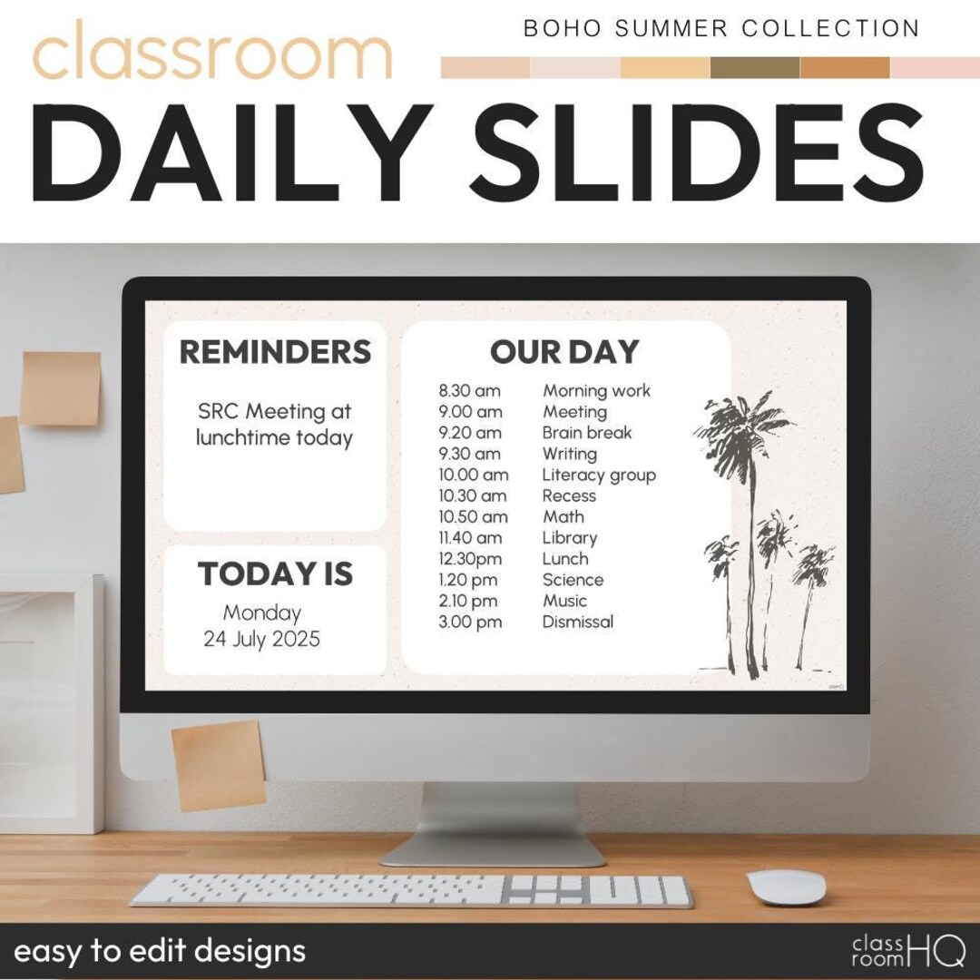 Editable Daily Slides Google Slides Retro Beachy BOHO SUMMER Classroom ...