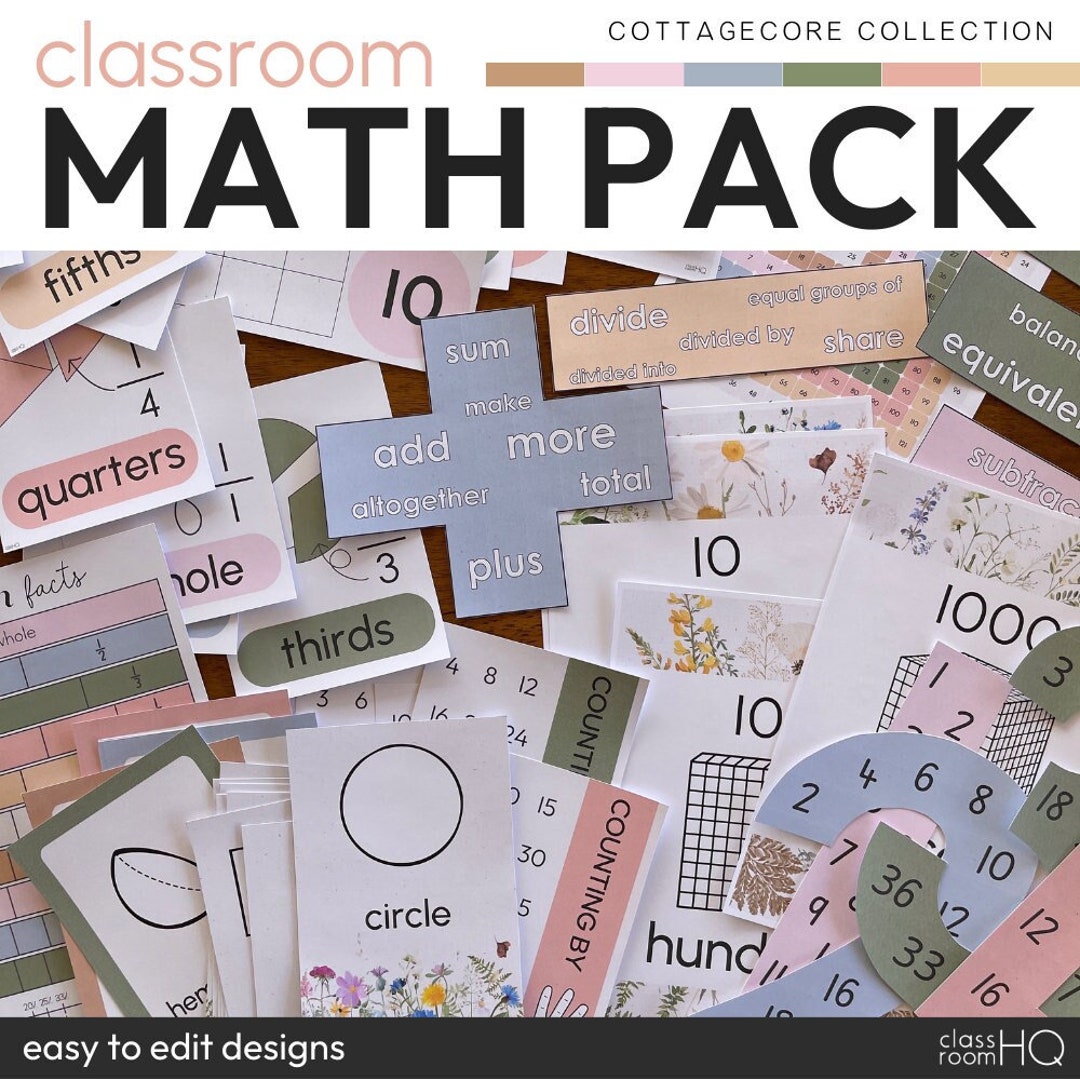 Vintage Cozy Natural Theme Classroom Decor Math Display Resources Pack ...