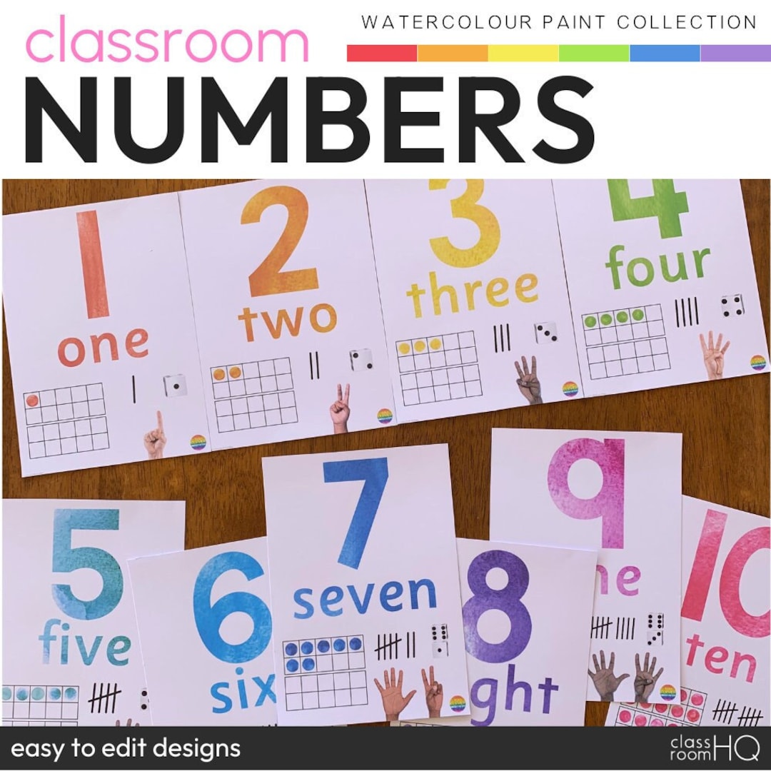 Watercolor Rainbow Theme Classroom Decor Number Posters | WATERCOLOR ...