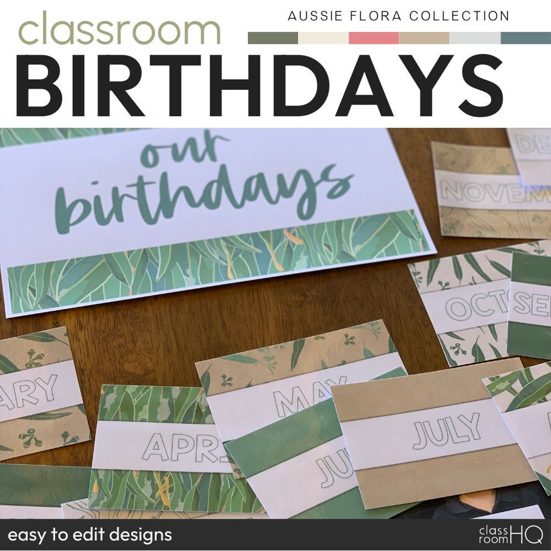 Australian Eucalyptus Classroom Editable Class Birthday Bulletin Board ...
