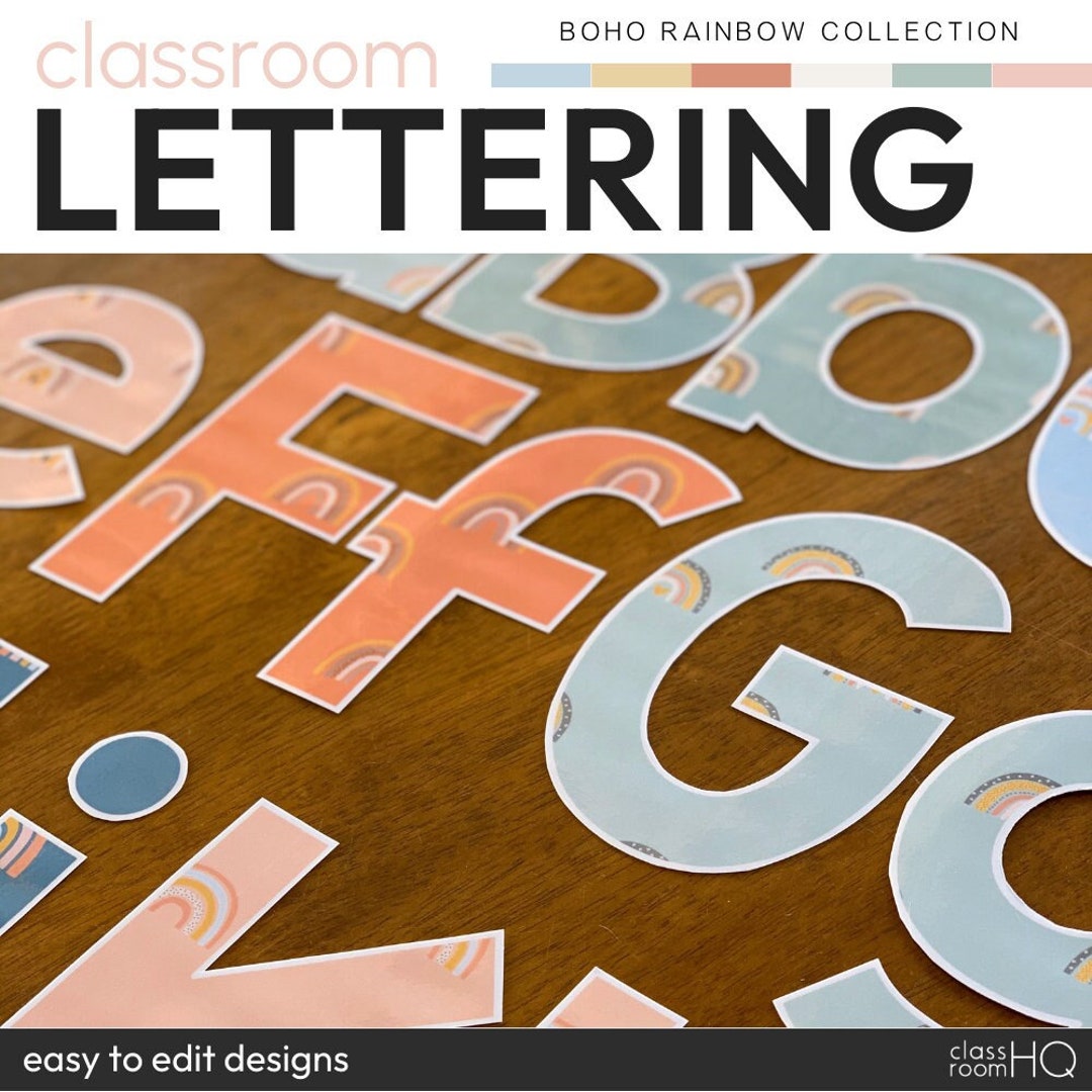 Modern Boho Bulletin Board Letters Editable Lettering Pack BOHO RAINBOW ...