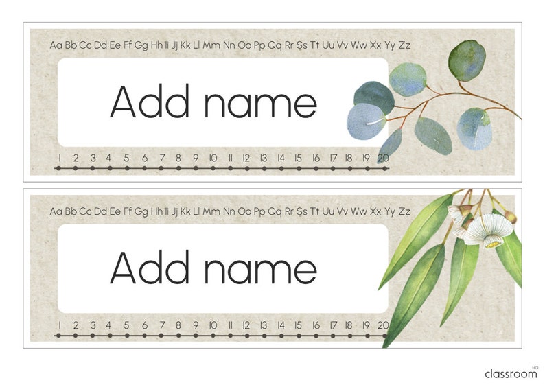 Eucalyptus Australian Theme Editable Student Desk Plate Labels GUM LEAF ...
