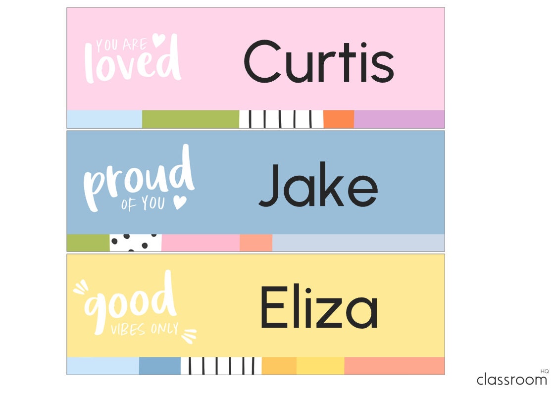 Pastel Modern Rainbow Classroom Decor Editable Student Desk Plates ...