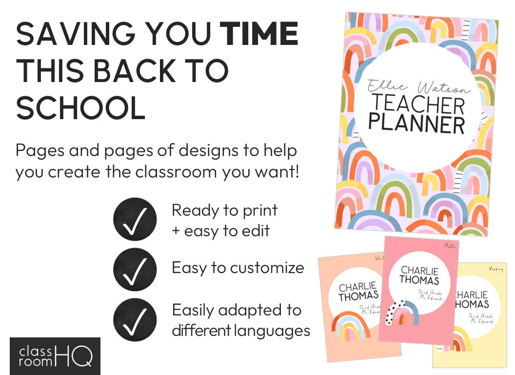 Pastel Modern Rainbow Classroom Decor Editable Binders Covers + Book ...