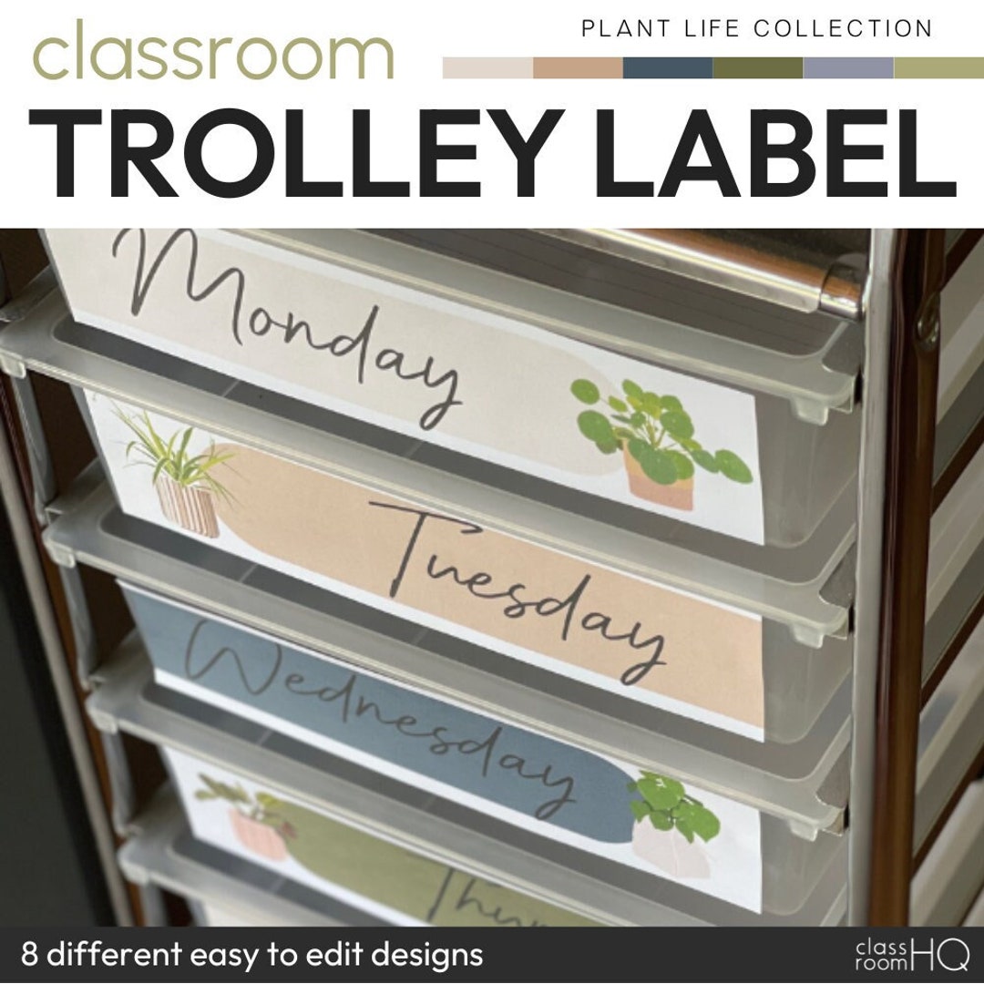PLANT LIFE Drawer Rolling Cart Trolley Labels | Leafy Potted Indoor ...