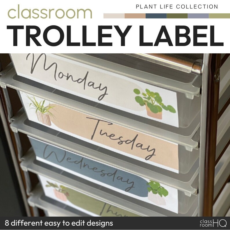 PLANT LIFE Drawer Rolling Cart Trolley Labels | Leafy Potted Indoor ...