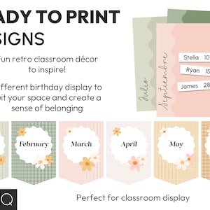 Vintage Retro Daisy Theme Editable Bulletin Board Birthday Display HAZY ...