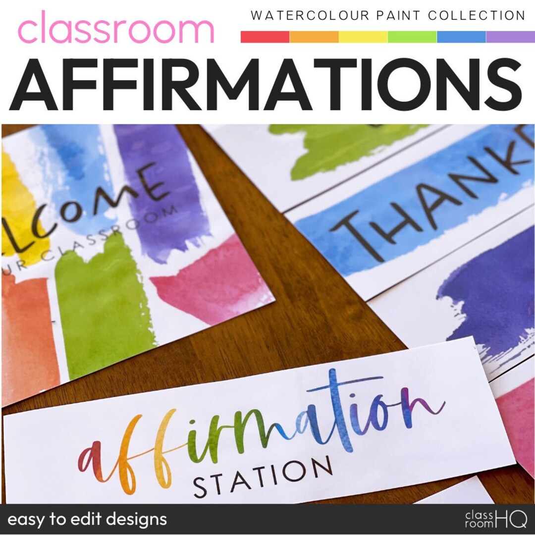 Watercolor Rainbow Theme Classroom Decor Affirmation Station ...
