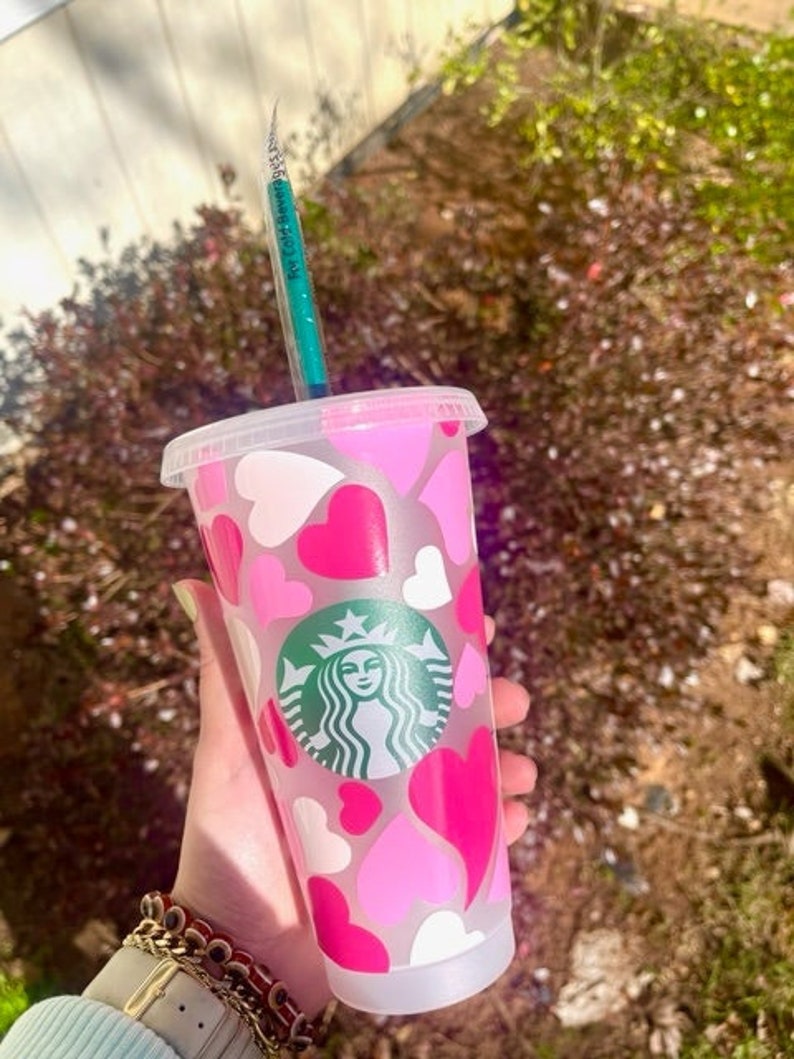 Pink Hearts Starbucks Cup L Valentines Cup L Reusable Venti Tumbler L ...