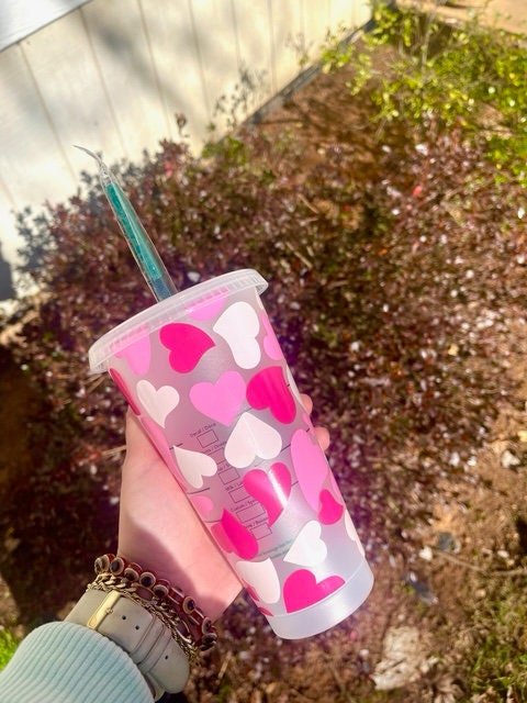Pink Hearts Starbucks Cup L Valentines Cup L Reusable Venti Tumbler L ...