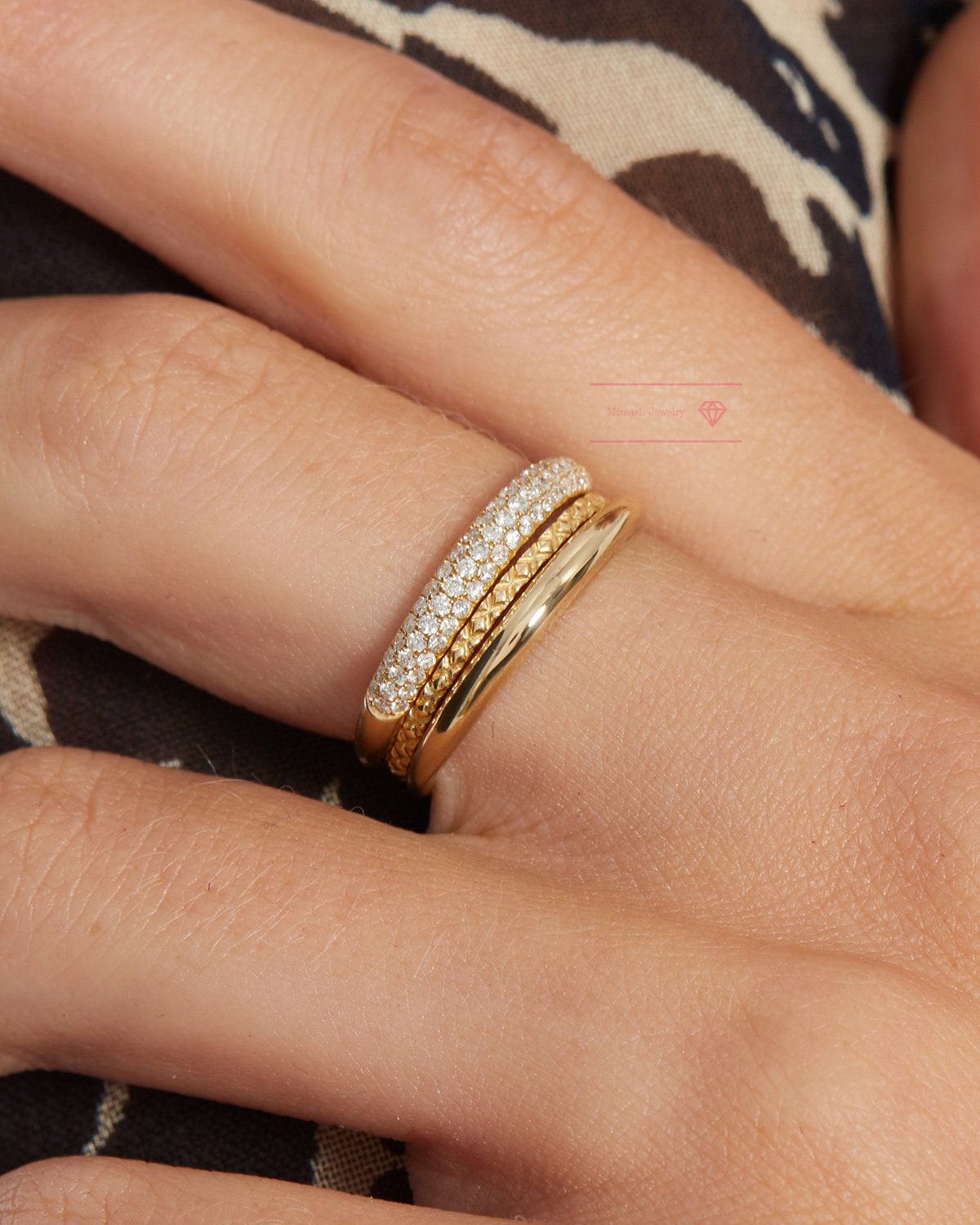 14k Solid Gold Minimalist Pave Dome Ring Gold Dome Ring Gold | Etsy