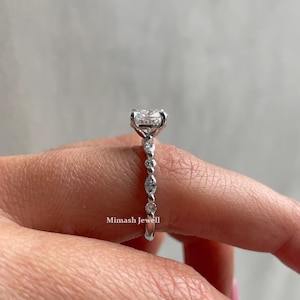 Delicate Elongated Cushion Cut Solitaire Engagement Ring Dainty Hidden ...