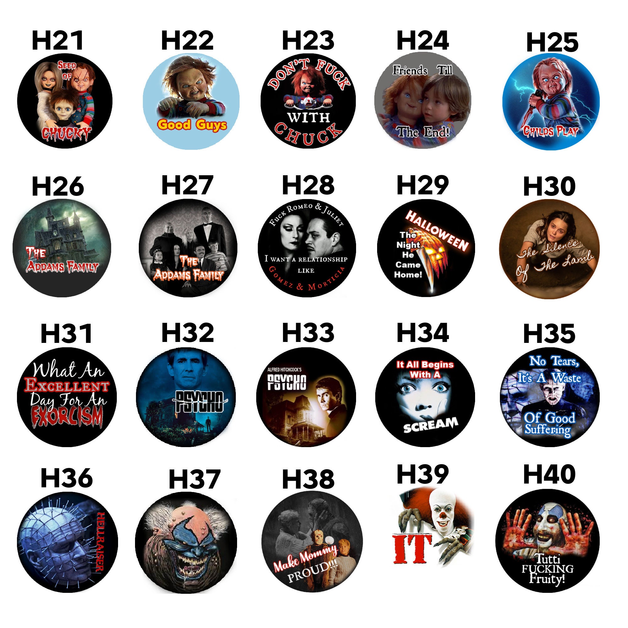 Horror Movie 1.5 Pinback Buttons Collection 1 - Etsy