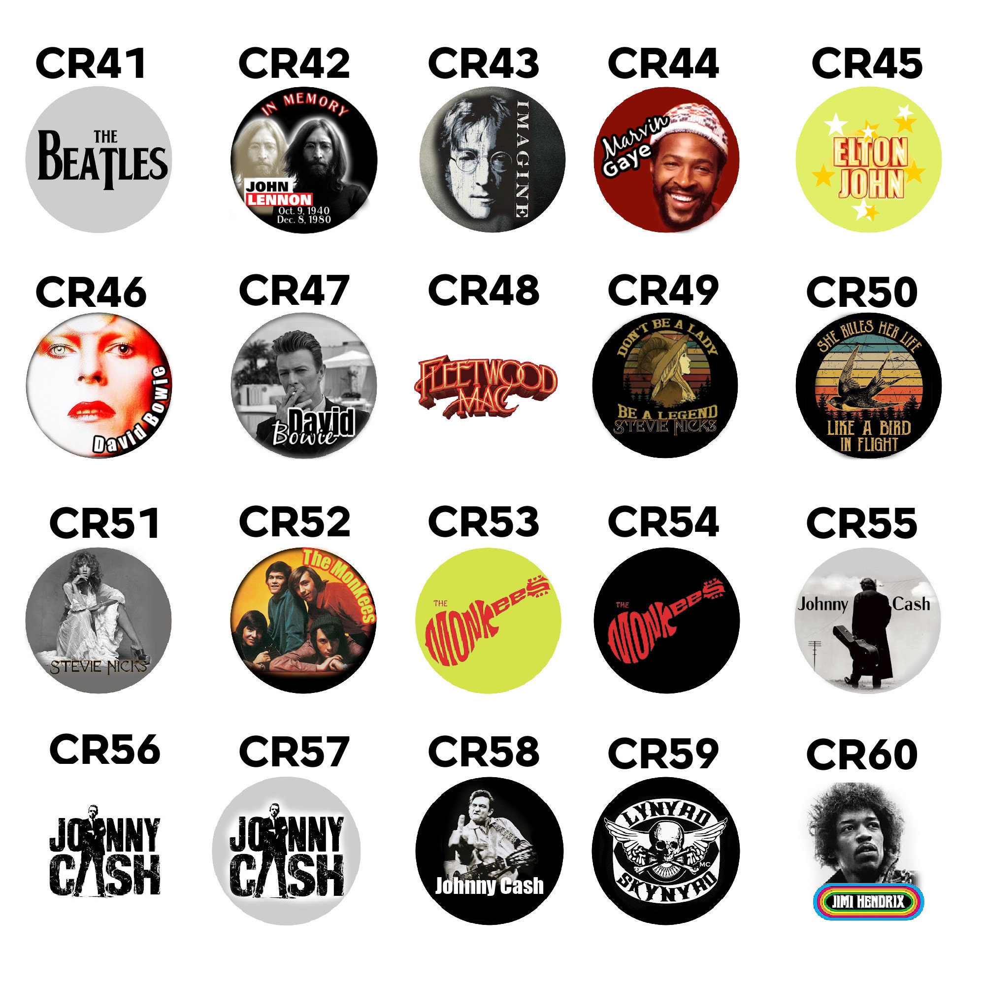 70s-80s Classic Rock 1.5 Pinback Buttons Collection 2 - Etsy