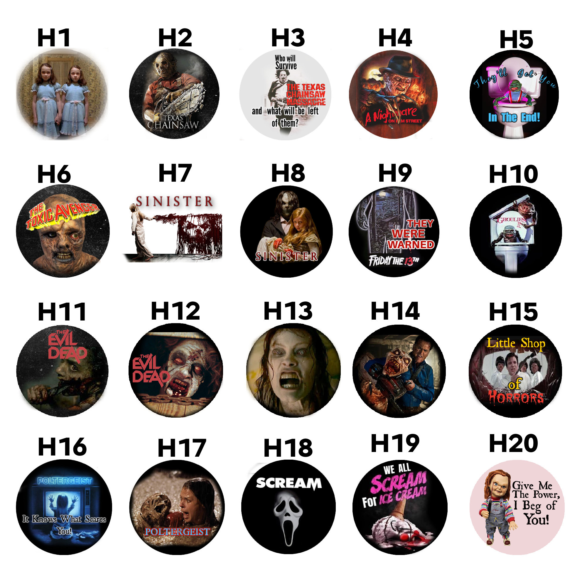 Horror Movie 1.5" Pinback Buttons Collection 1 - Etsy