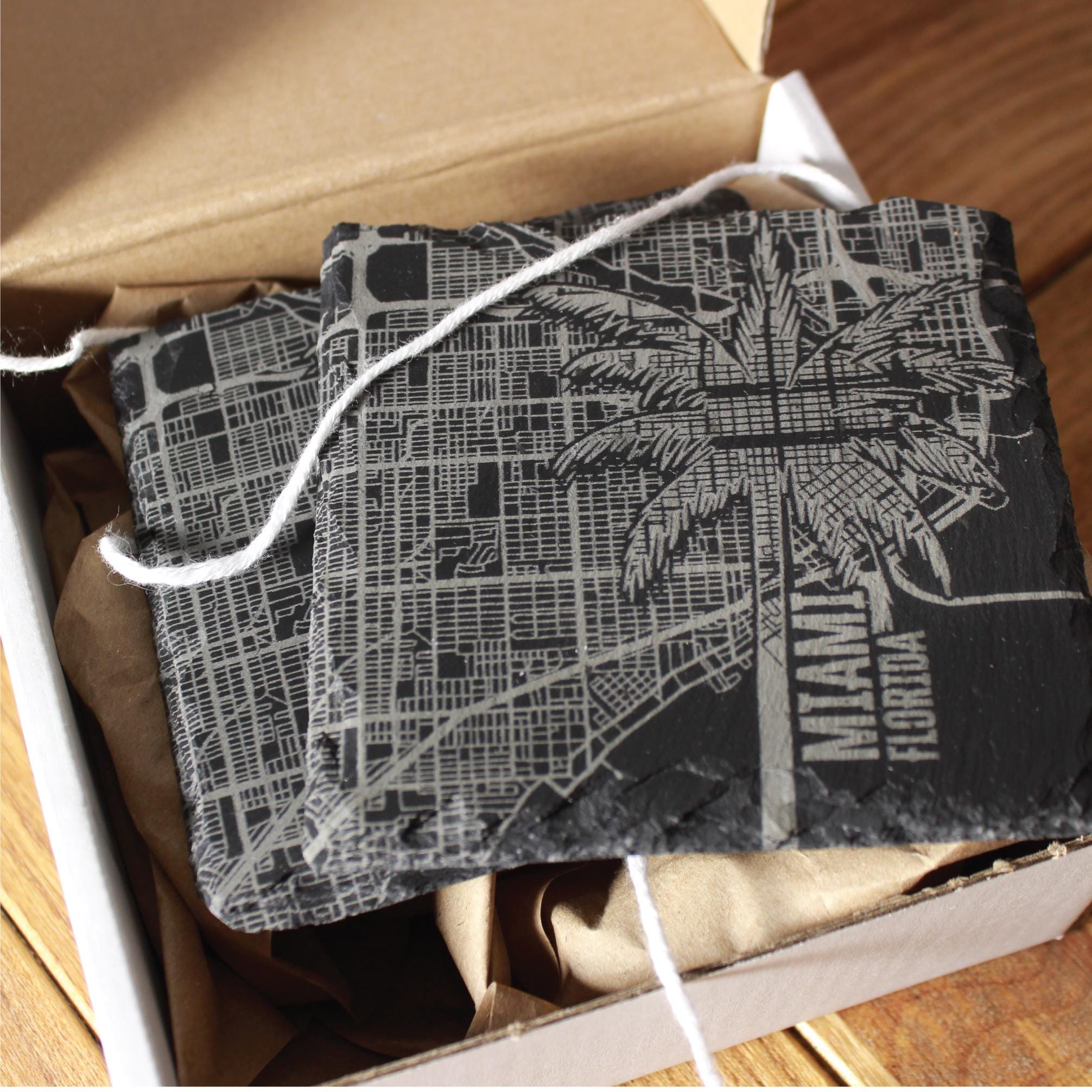 Laser Engraved Slate Miami Map Coaster: Palm Tree Beach Decor - Etsy