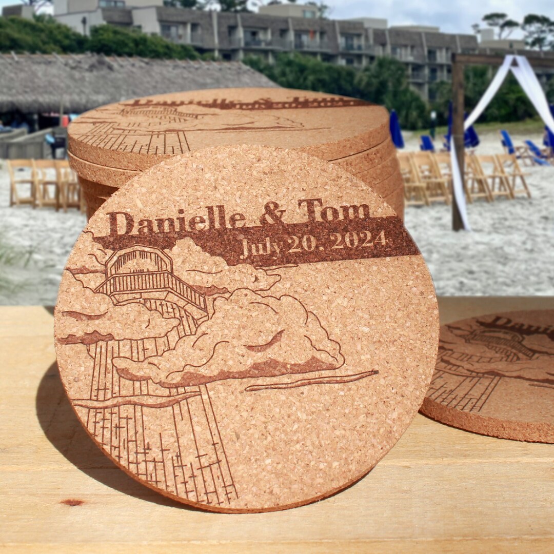 Lighthouse Wedding Coasters - Cork, Custom, Engraved, Extra Thick ...