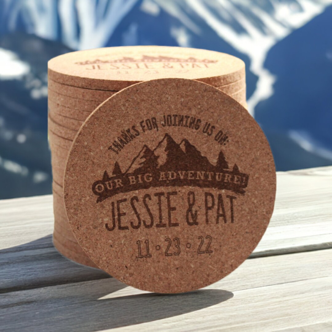 Mountain Wedding Coasters Cork, Custom, Engraved, Extra Thick, Wedding ...