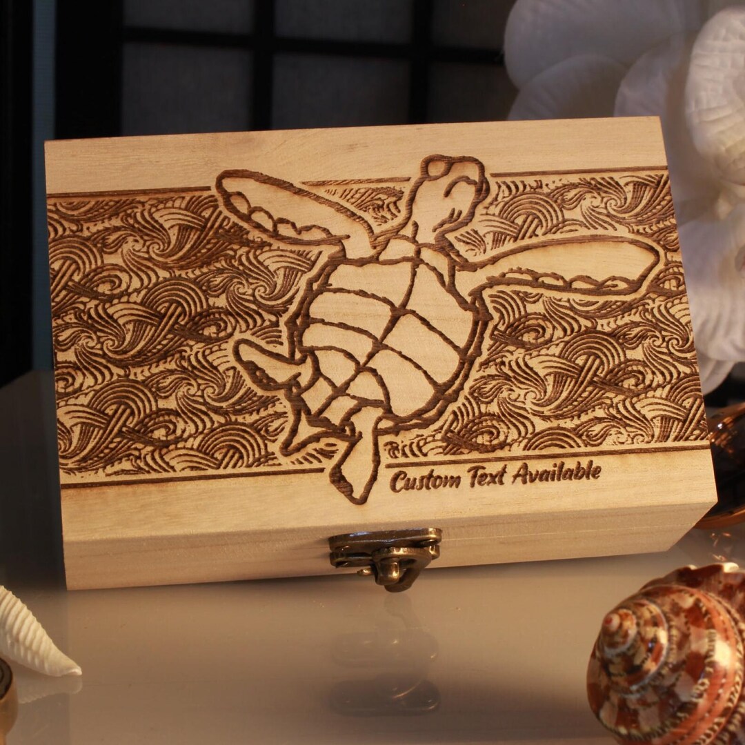 Sea Turtle Personalized Engraved Wooden Box - Custom Text, Personalized ...