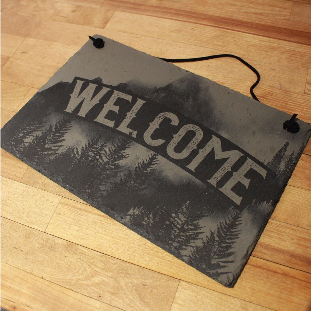 Foggy Mountains Slate Welcome Sign Hanger - Country Decor - Misty Mountain Forest - Rustic Decor ...