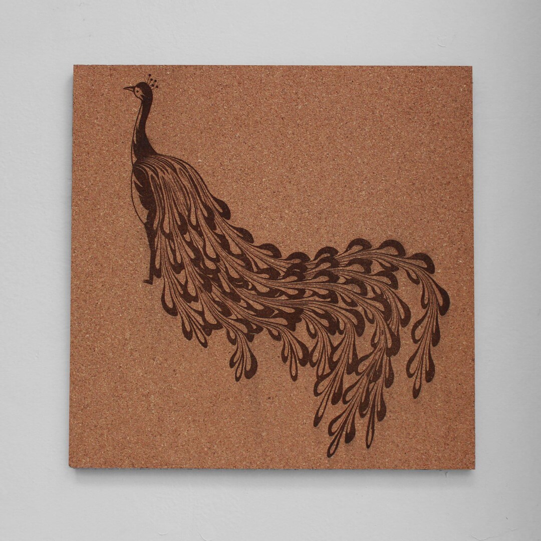 Peacock Wall Art - Engraved Cork Bohemian Decor, Abstract Art, Mural ...