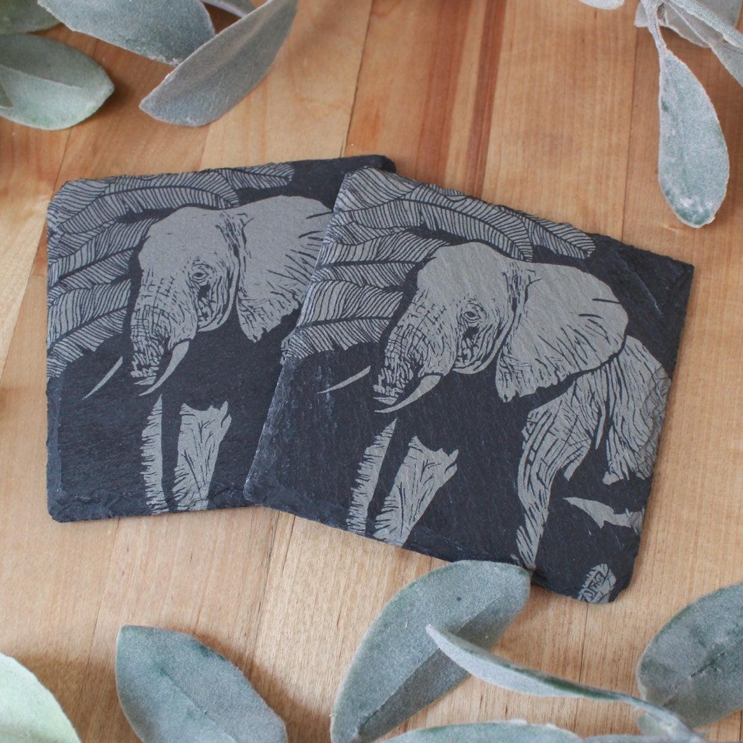 Elephant Slate Drink Coaster - Hard Stone Drink Coaster, Africa Theme ...
