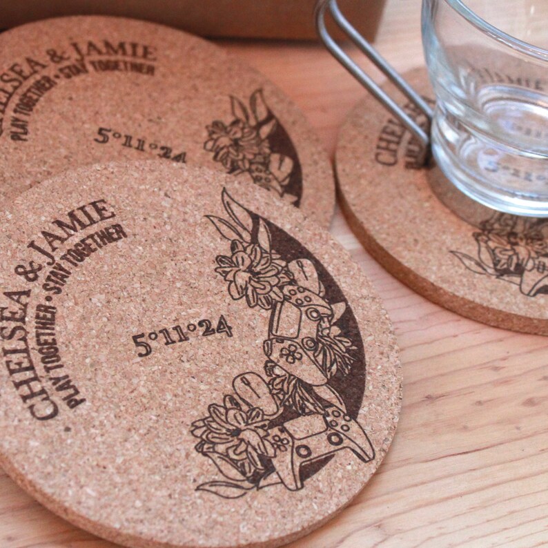 Custom Laser Engraved Cork Coasters – Gaming Wedding Favors - Etsy