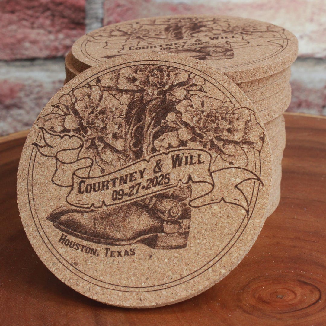 Country Western Wedding Coasters - Custom Cork Coasters With Cowboy Hat ...