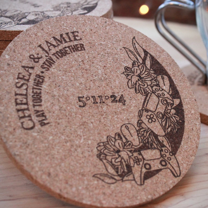 Custom Laser Engraved Cork Coasters – Gaming Wedding Favors - Etsy