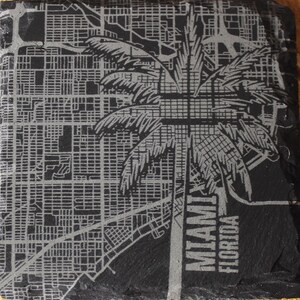 Slate Miami Street Map Palm Tree Drink Coaster - Square Laser Engraved ...