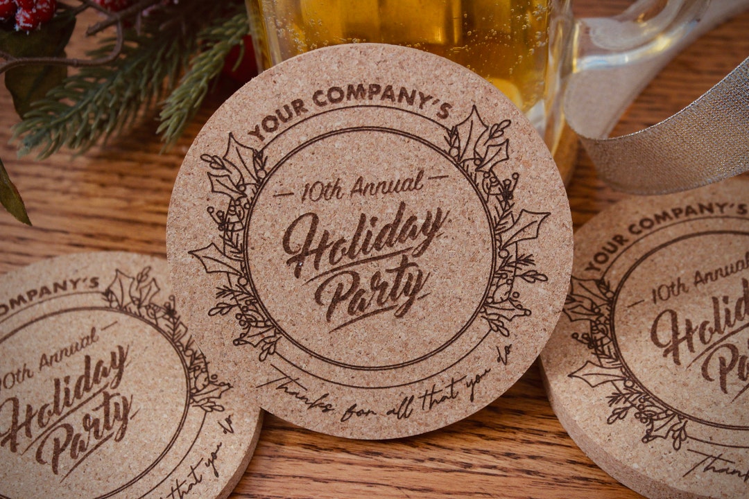 Custom Engraved Cork Coaster – Holiday Party Employee Gift - Etsy