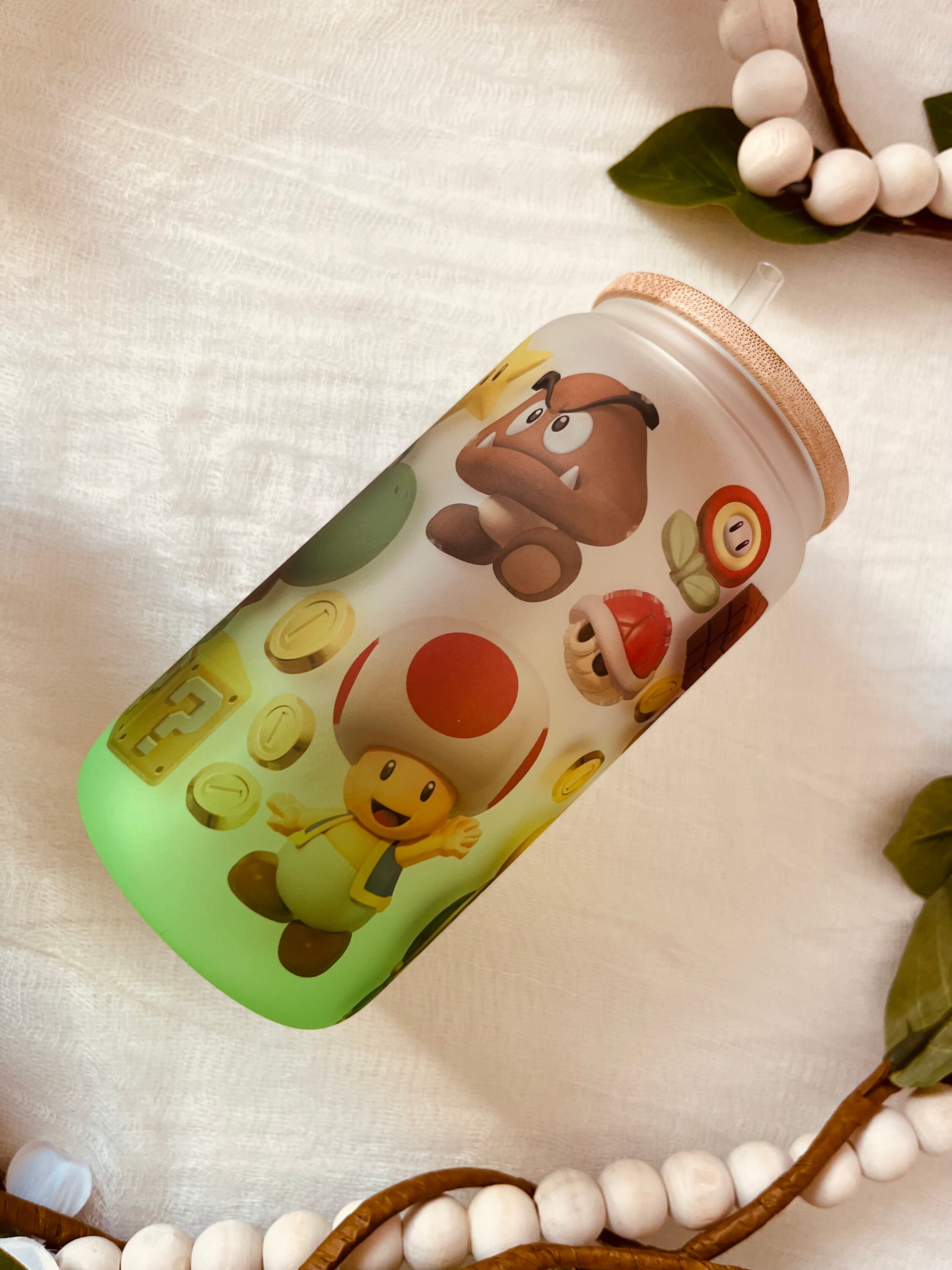 Personalized Mario Bros Glass Can - Etsy