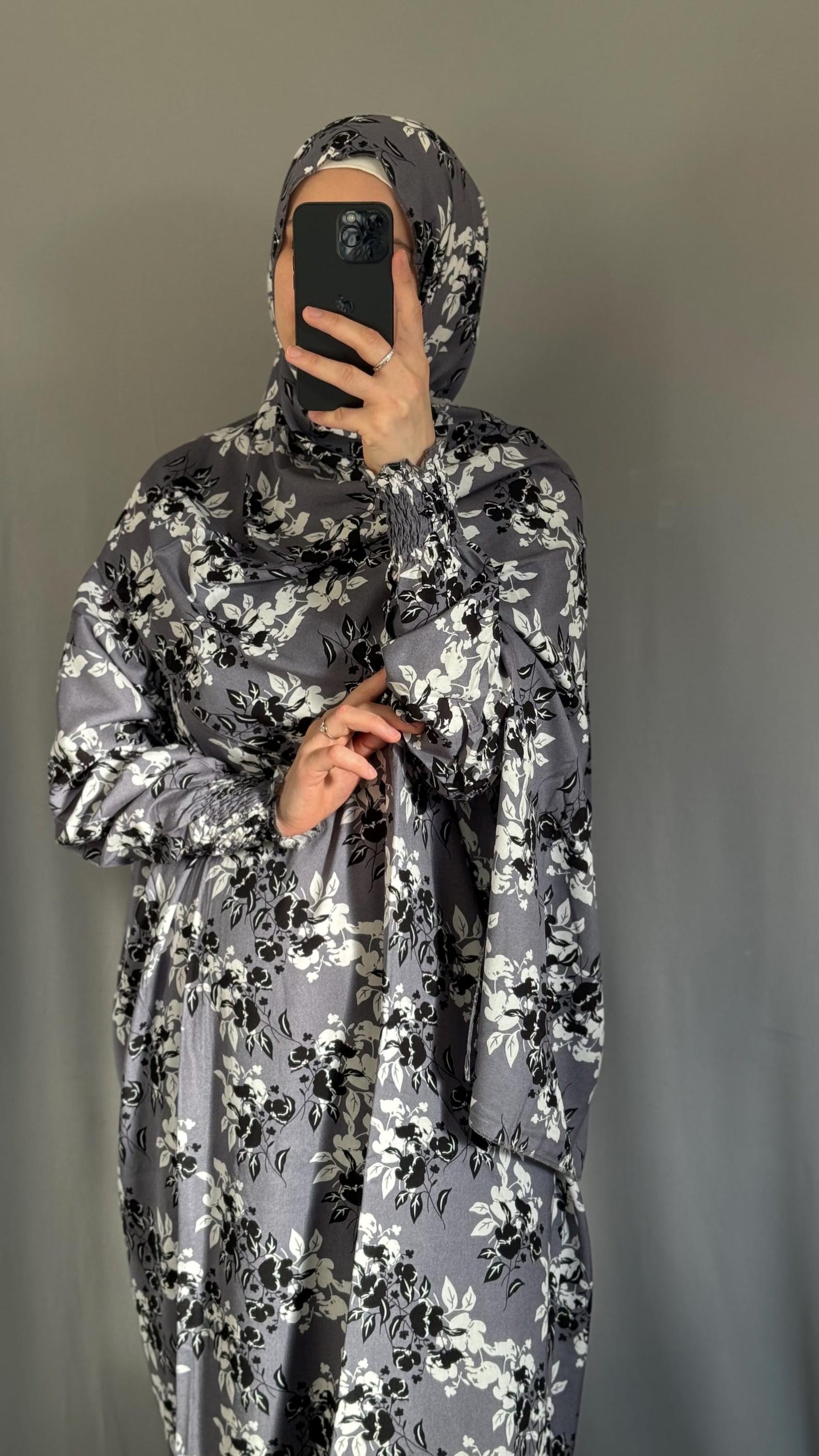 Floral Cotton Prayer Dress With Attached Hijab - Prayer Abaya for ...