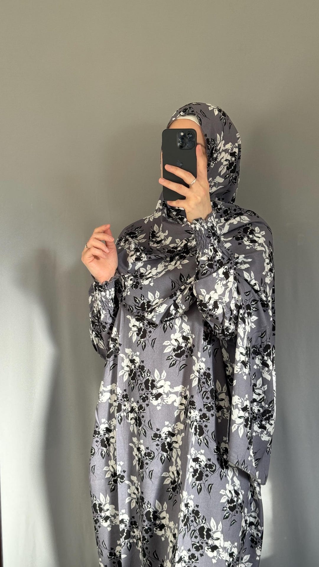 Floral Cotton Prayer Dress With Attached Hijab - Prayer Abaya for ...