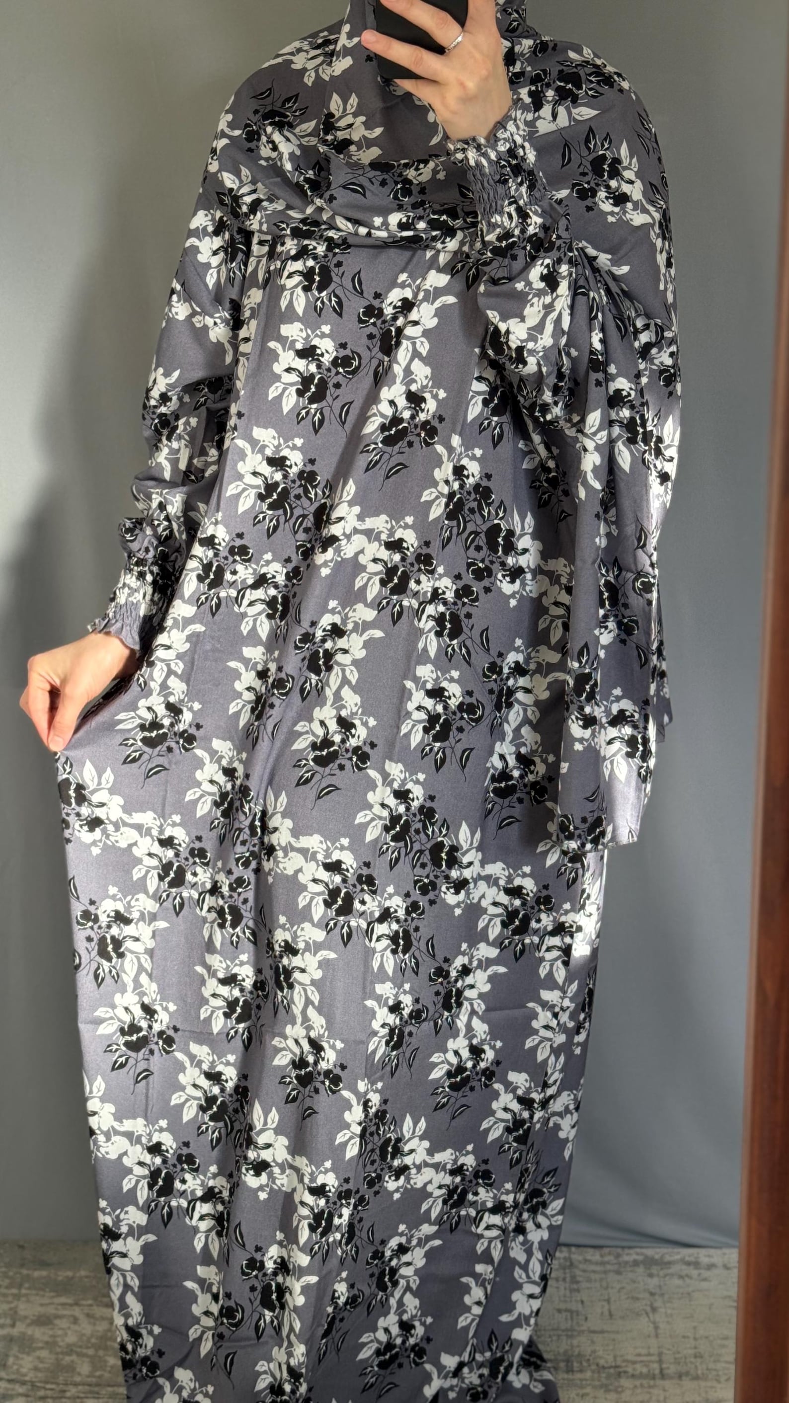 Floral Cotton Prayer Dress With Attached Hijab - Prayer Abaya for ...