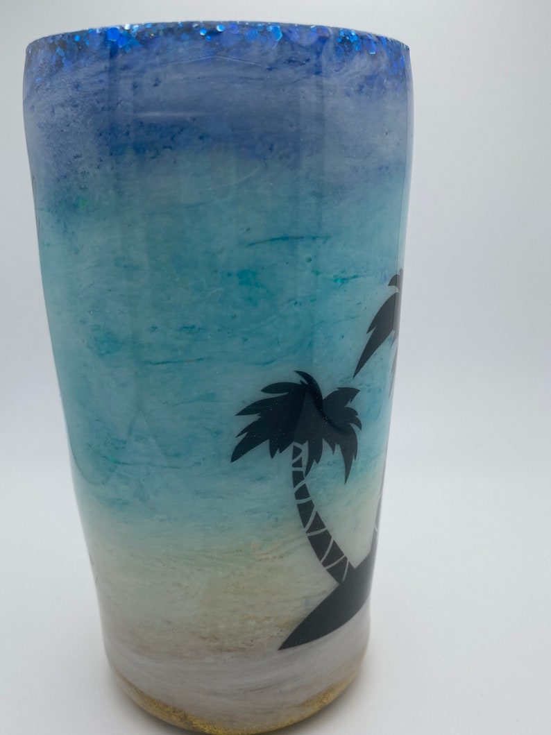Glittered Beach Tumbler | Palm Tree, Inspirational Quote, Stainless ...