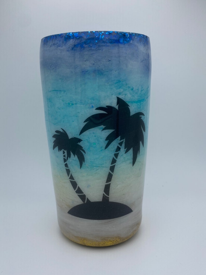 Glittered Beach Tumbler | Palm Tree, Inspirational Quote, Stainless ...