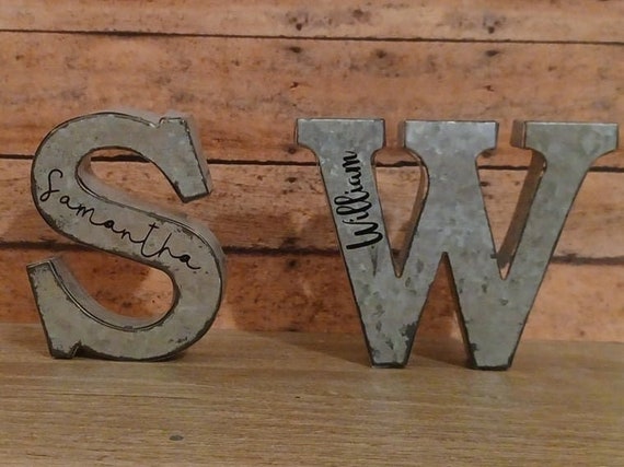 Personalized Rustic Mini Metal Letters With Vinyl Font - Etsy